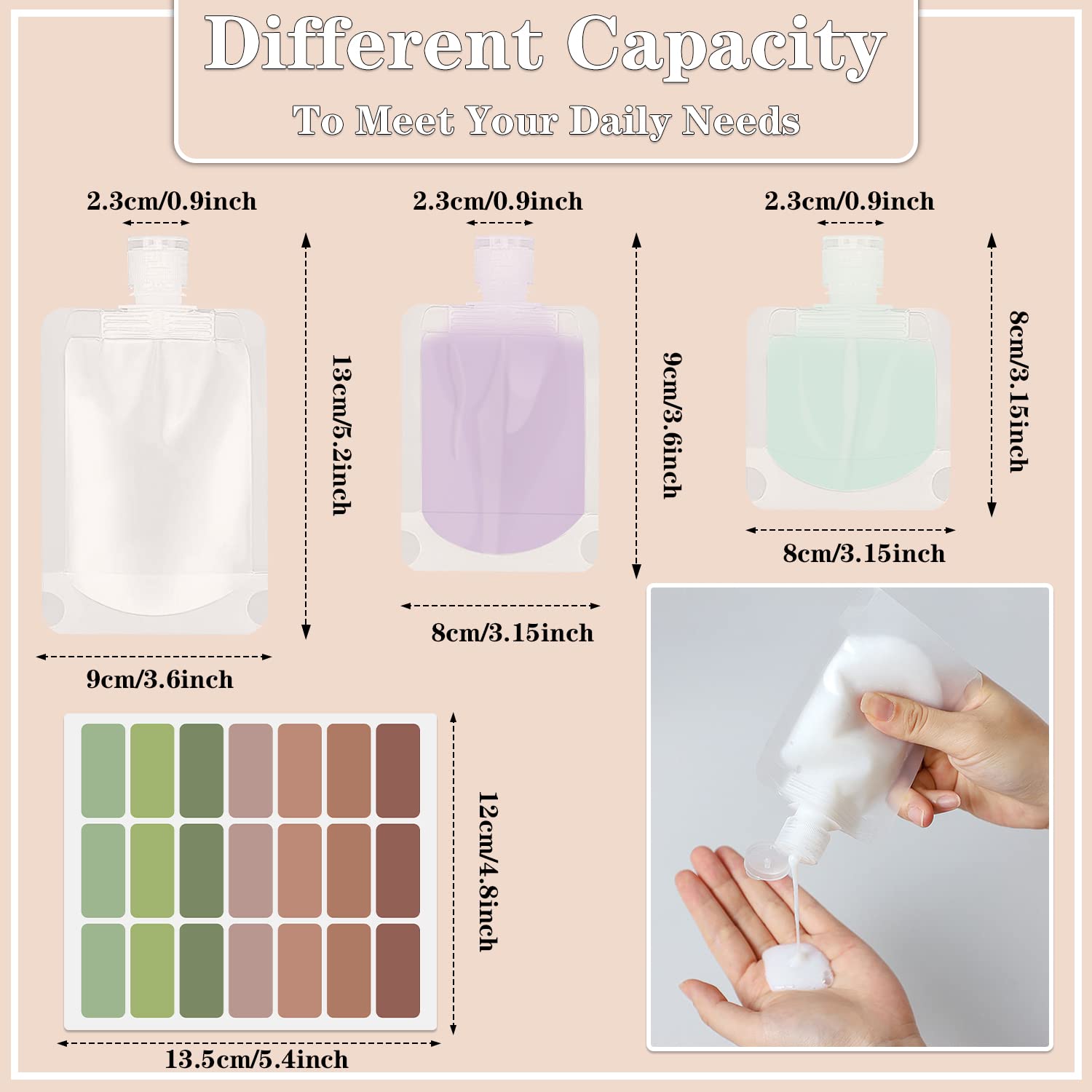 VCZH Travel Pouches for Toiletries 13 Pack, Travel Bottles for Toiletries,TSA Approved Squeeze Flat Bottle Pouches, Great for Trips with Refillable Travel Accessories (30ml/50ml/100ml)