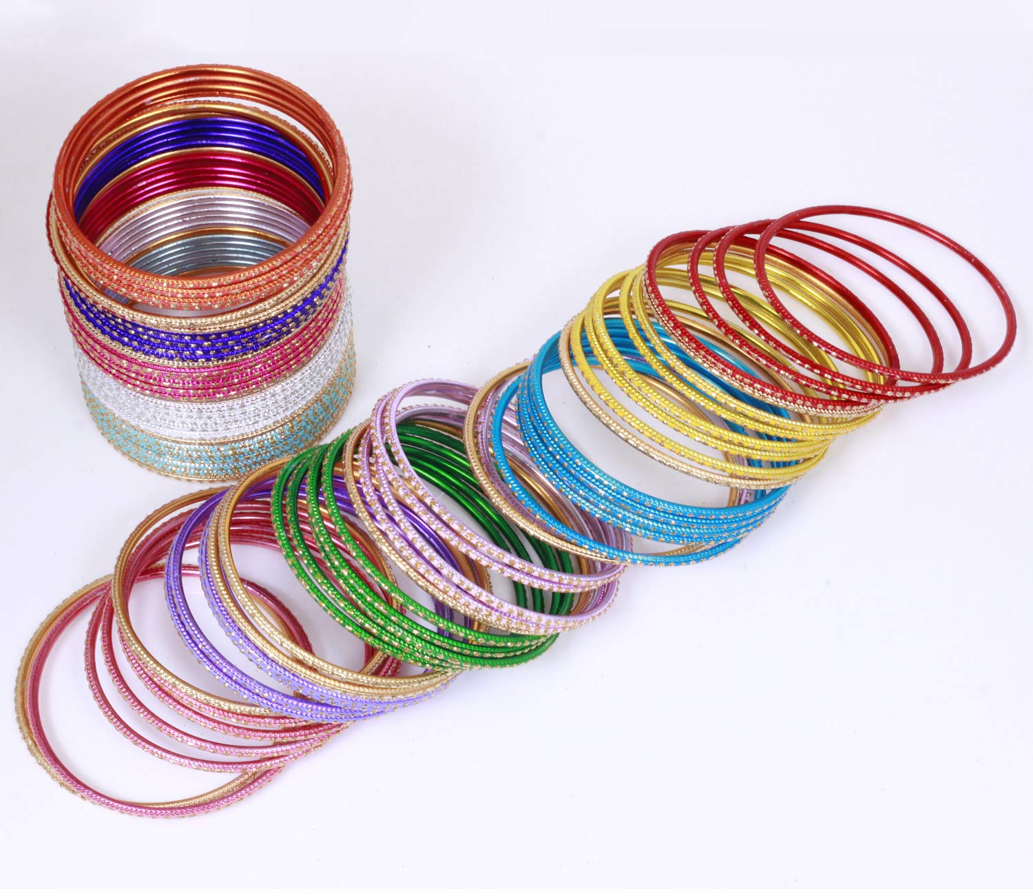 Sukh Collection Jewellery Indian Bollywood Exclusive Multi Color 72 Pcs Plain Outfit Matching Multi Color Bangles Bracelets Churi Box Women Wedding Bridal Party Jewellery (2.4)