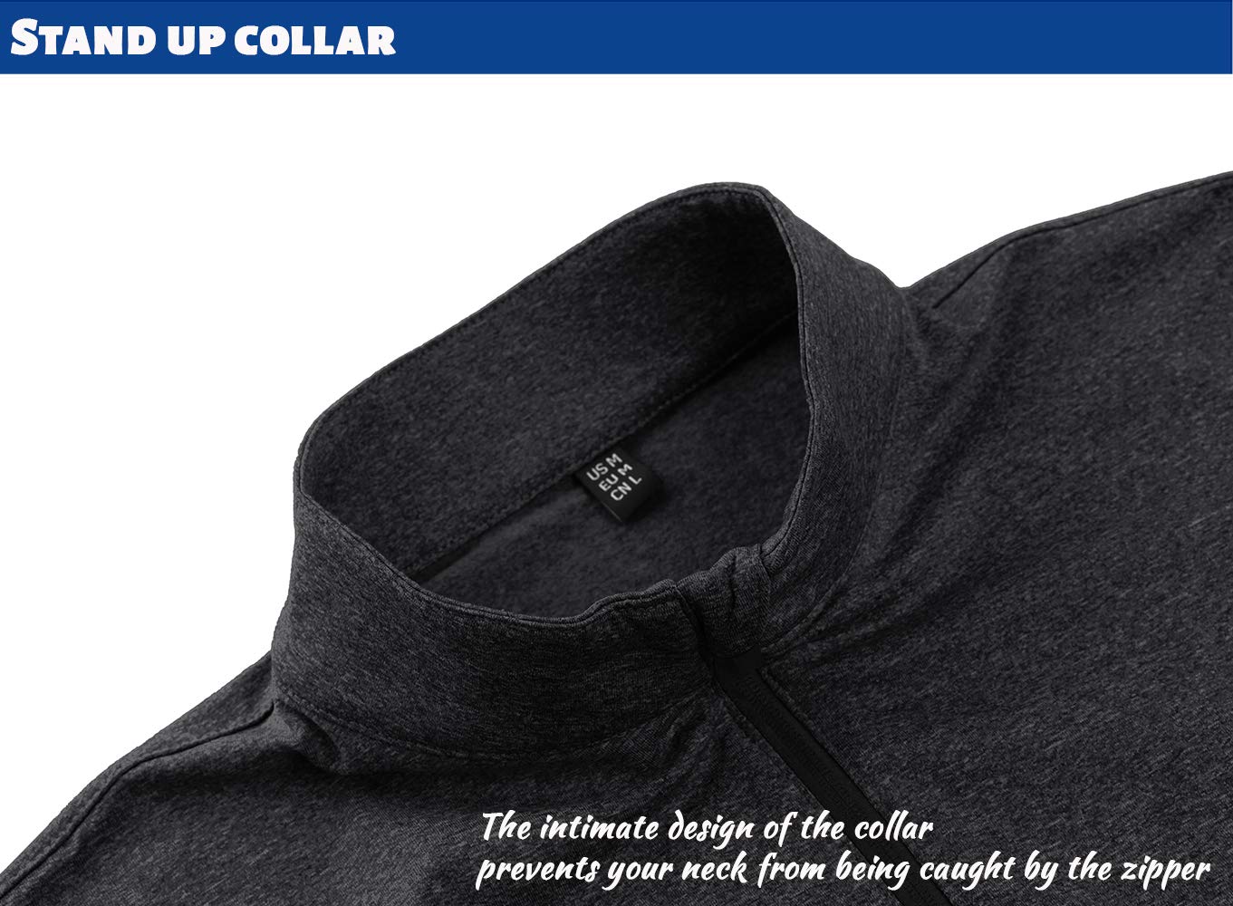 TACVASEN Men's Fleece Shirts Sports Performance Shirts Fleece Pullover Active Shirts for Men Long Sleeve Pullover Shirts Tops Zip Up Black Grey, XL
