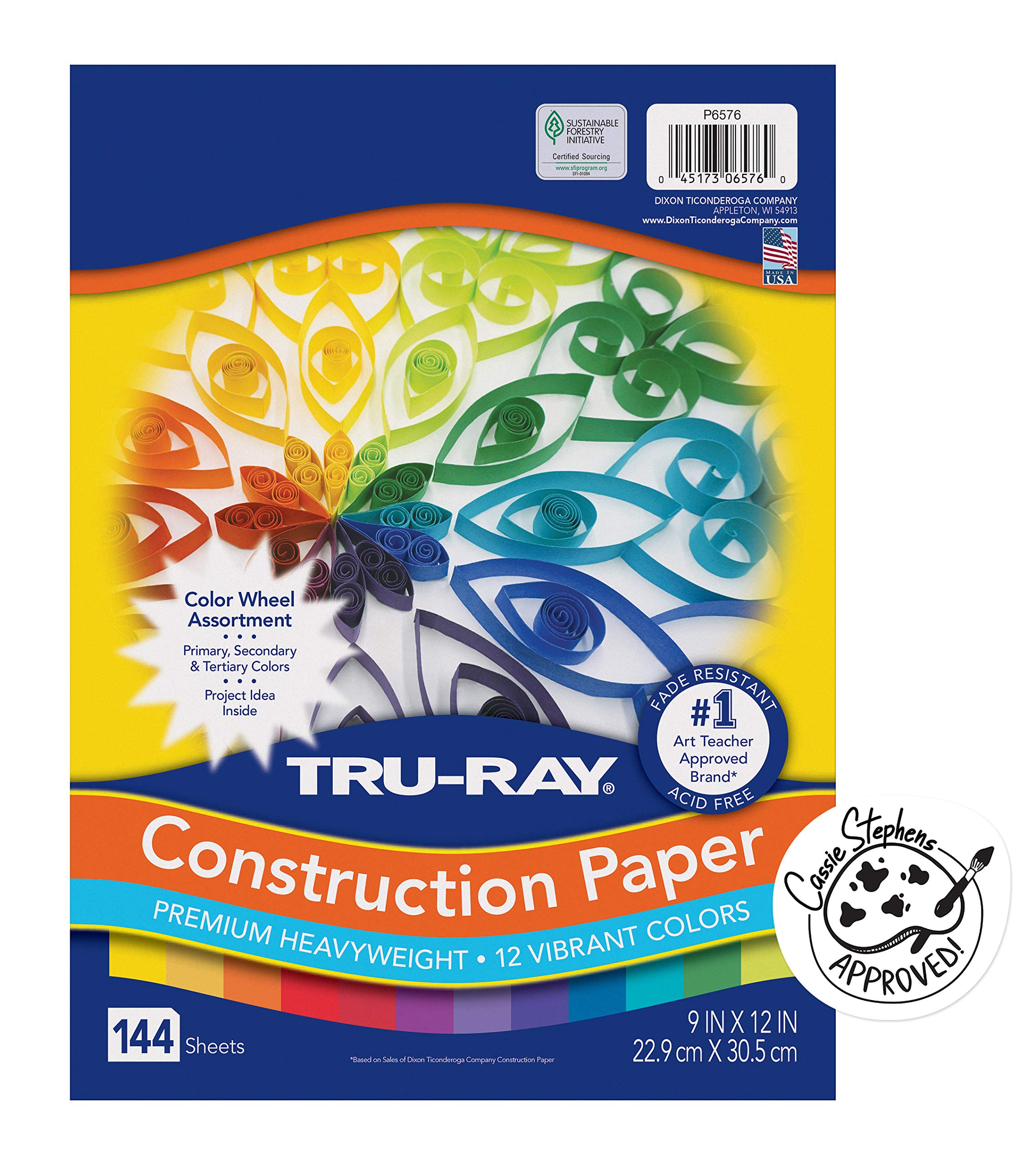 Tru-Ray Construction Paper Bundle - Color Wheel Assortment (144 Sheets) + Black Construction Paper (50 Sheets)