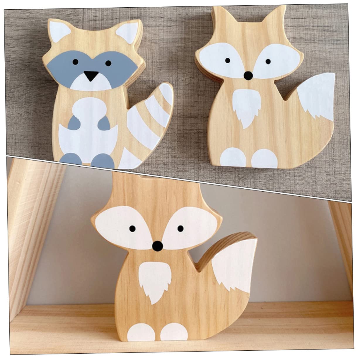 VOSAREA 2pcs Fox Ornament Gift Registry by Name Ornament Crafts Baby Milestone Blocks Desk Topper Cute Fox Figure Wood Fox Tabletop Fox Dining Room Decor for Table Model Desktop Wooden
