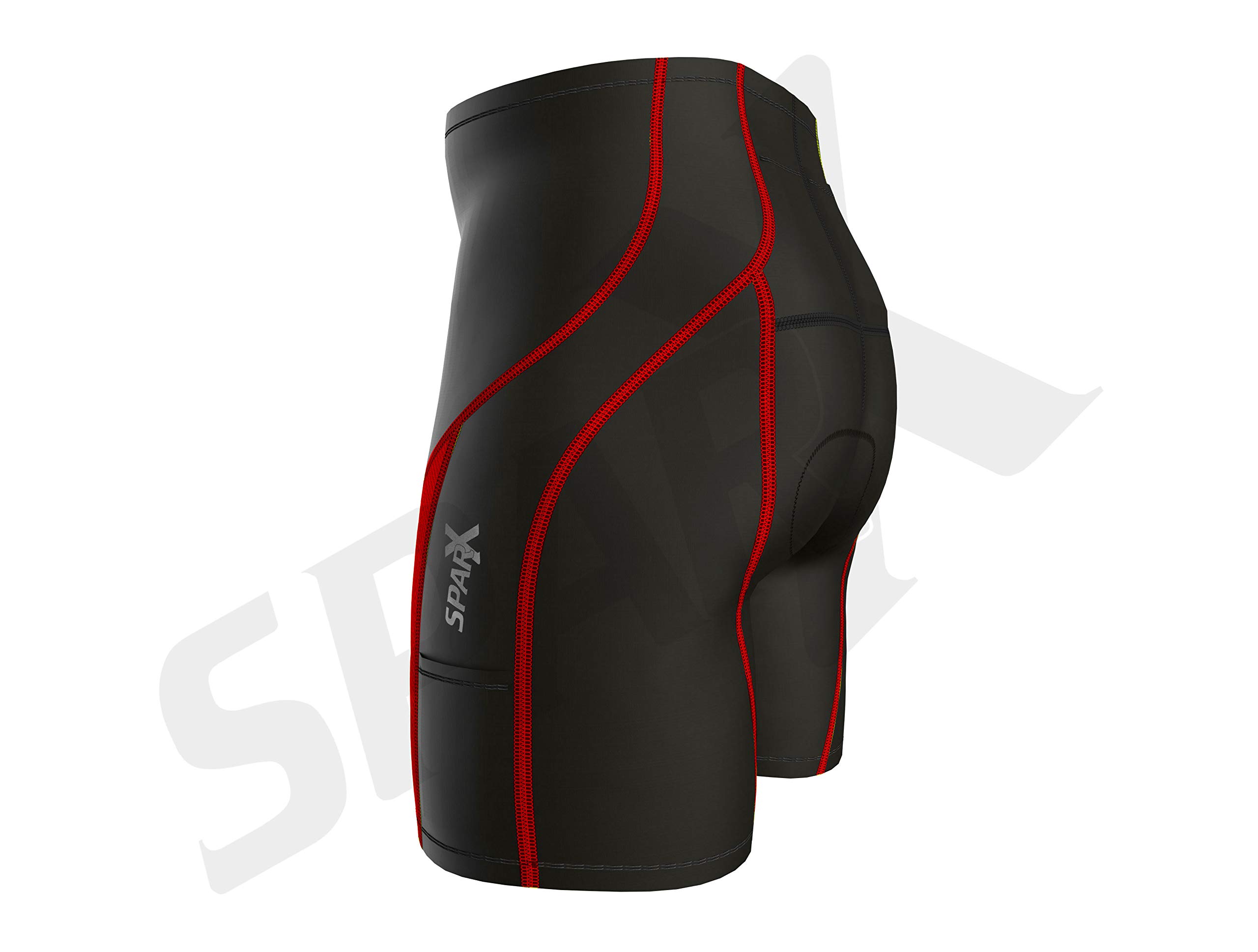 Sparx Elite Men Triathlon Short Tri Shorts Cycling Bike Swim Run Shorts (Black/Red, Medium)