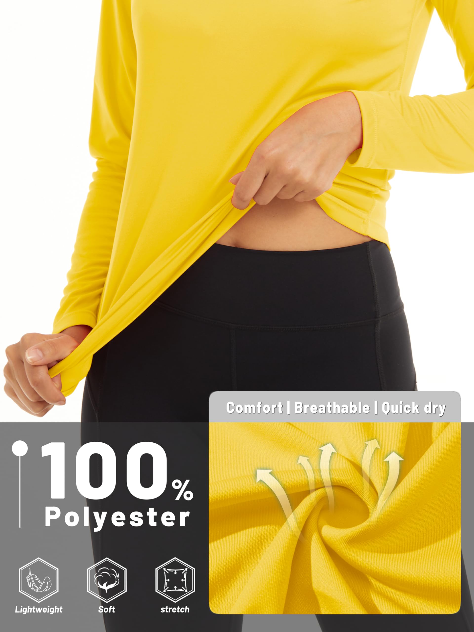 TACVASEN Womens Rash Guard Swim Tops UV Protection Long Sleeve Shirt Outdoors Performance T-Shirt Yellow S