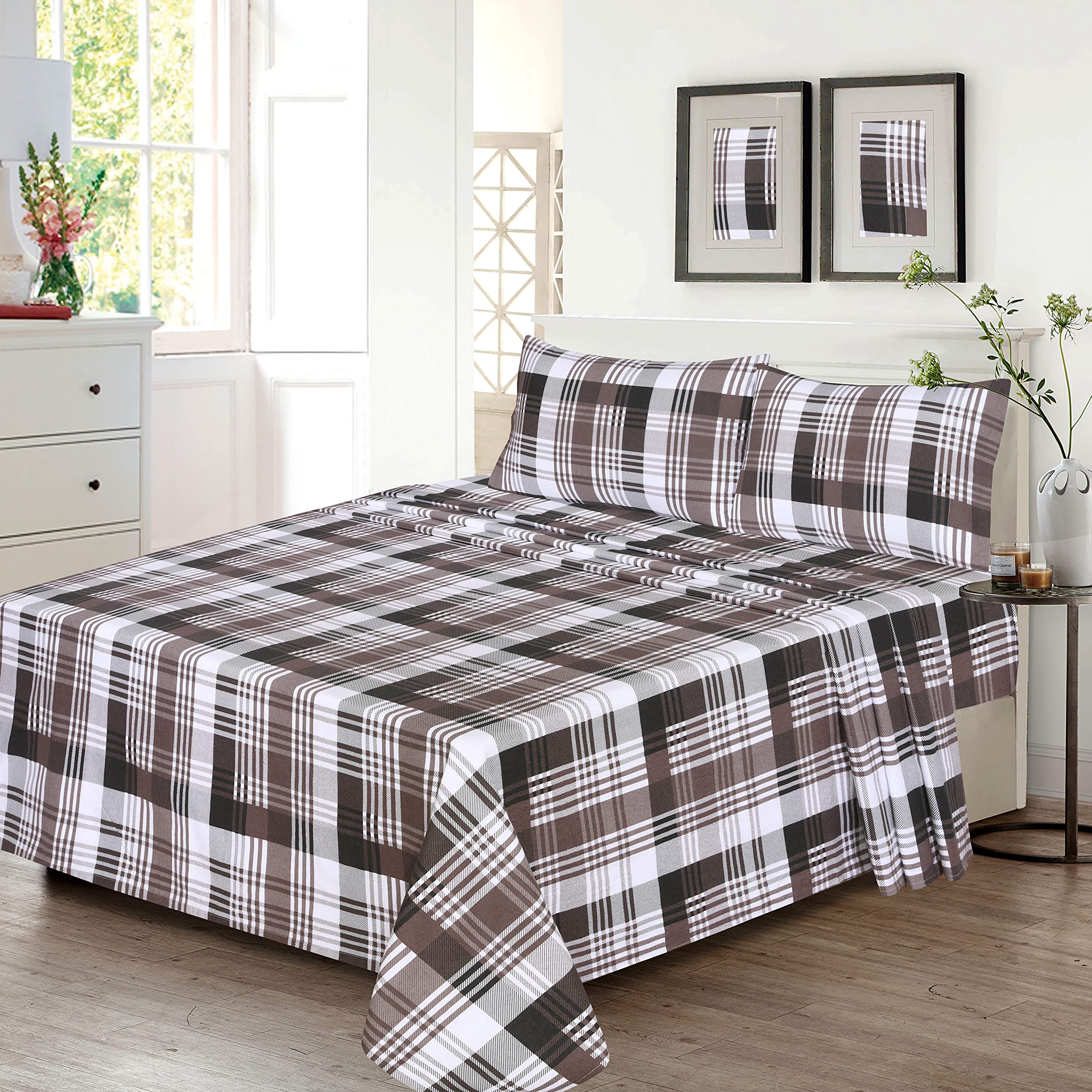 RUVANTI Flannel Sheets Full Size - 100% Cotton Brushed Flannel Bed Sheet Sets - Deep Pockets 16 Inches - All Seasons Breathable & Super Soft - Warm & Cozy - 4 Pcs - Red & Black Plaid