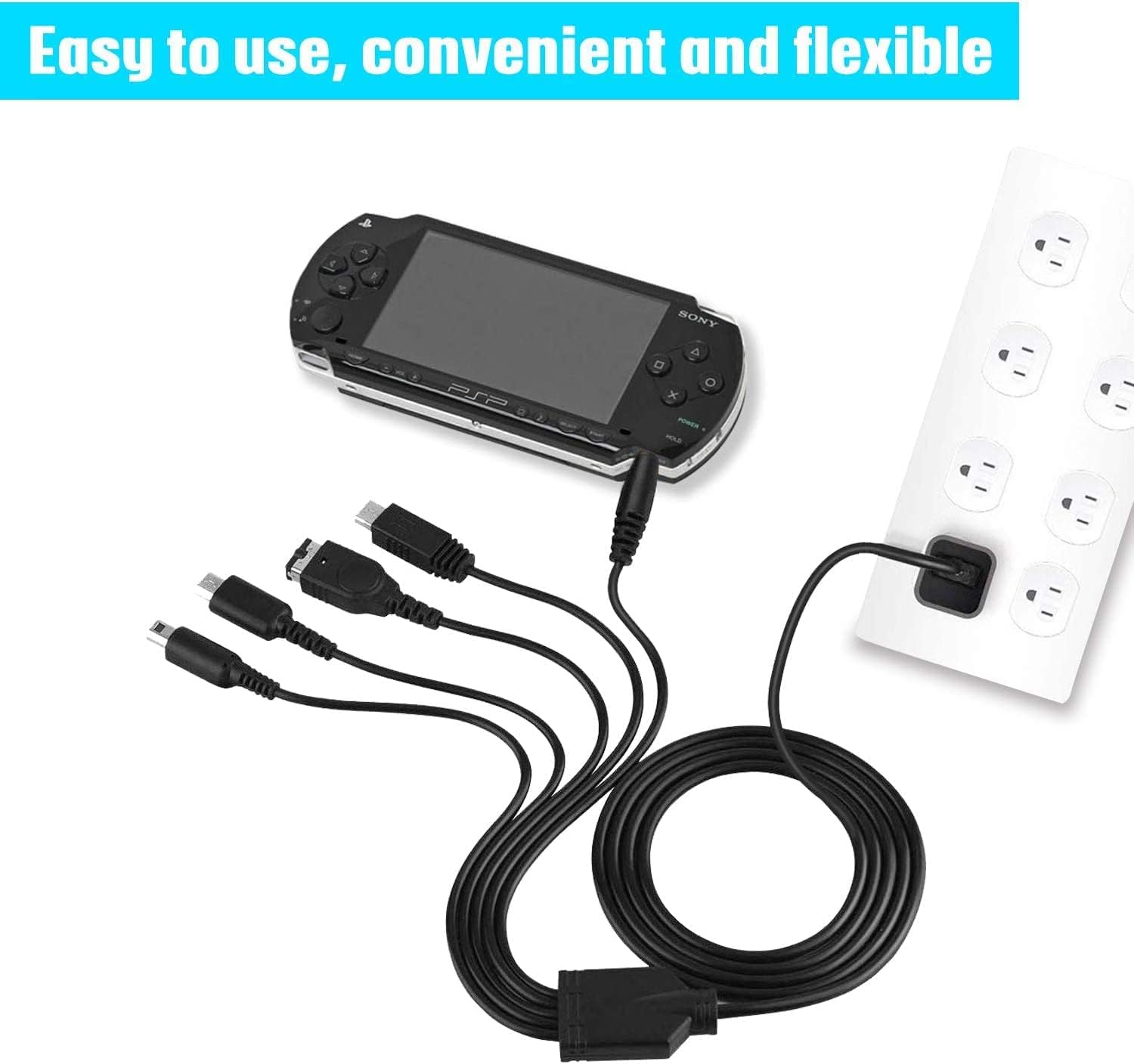 RUEIURI 2 Pack 5 in 1 USB Charger Cable for DS Lite/Wii U/New 3DS XL,3DS XL,2DS,Dsi XL,NDS/GBA SP(Gameboy Advance sp),PSP 1000 2000 3000