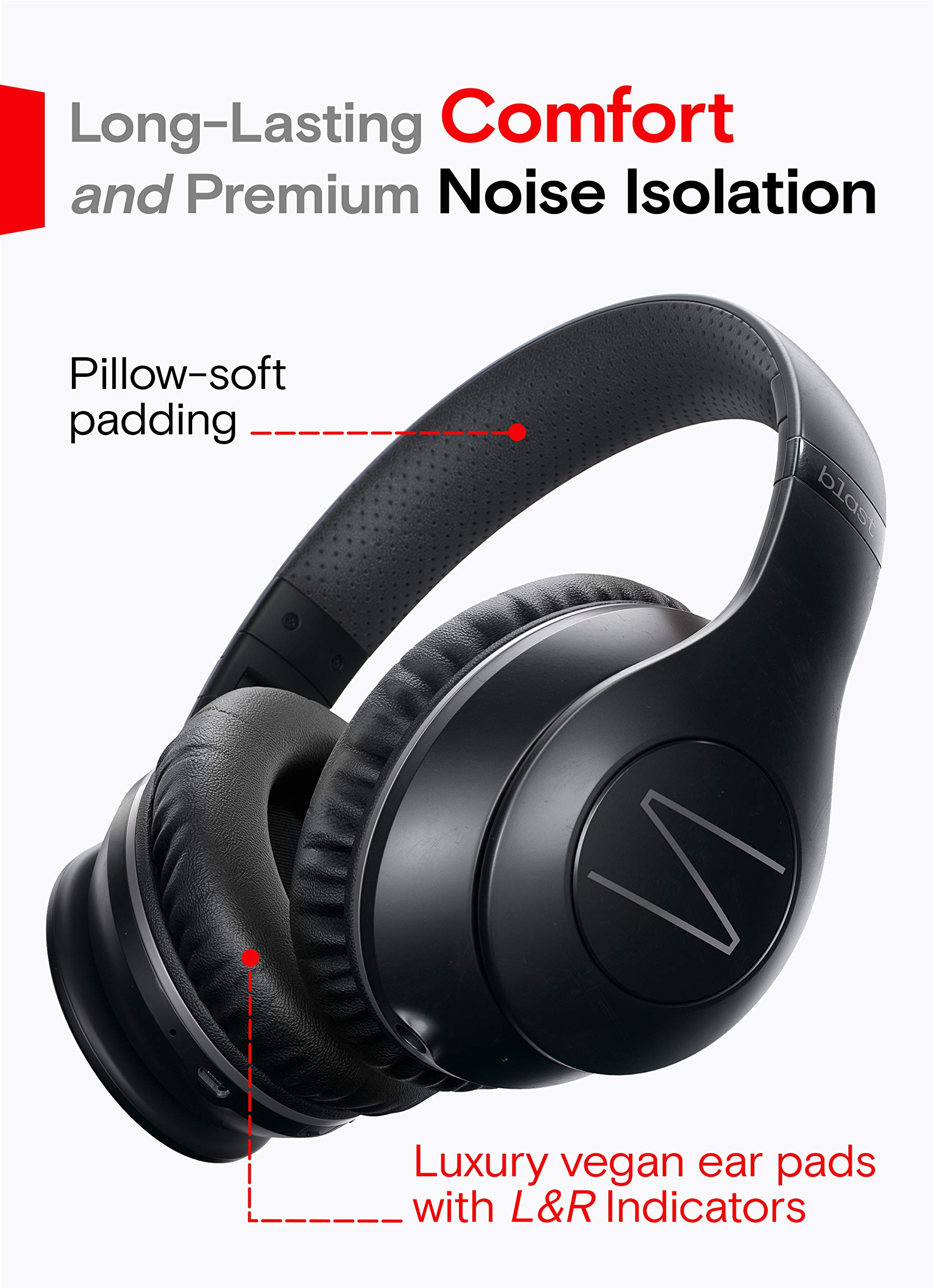 Symphonized 90% Noise Cancelling Over Ear Headphones Wireless β Bluetooth Headphones Over The Ear with Microphone, Cordless Headphones, Over Head Headphones Wireless Bluetooth, Blue Tooth Head Phones