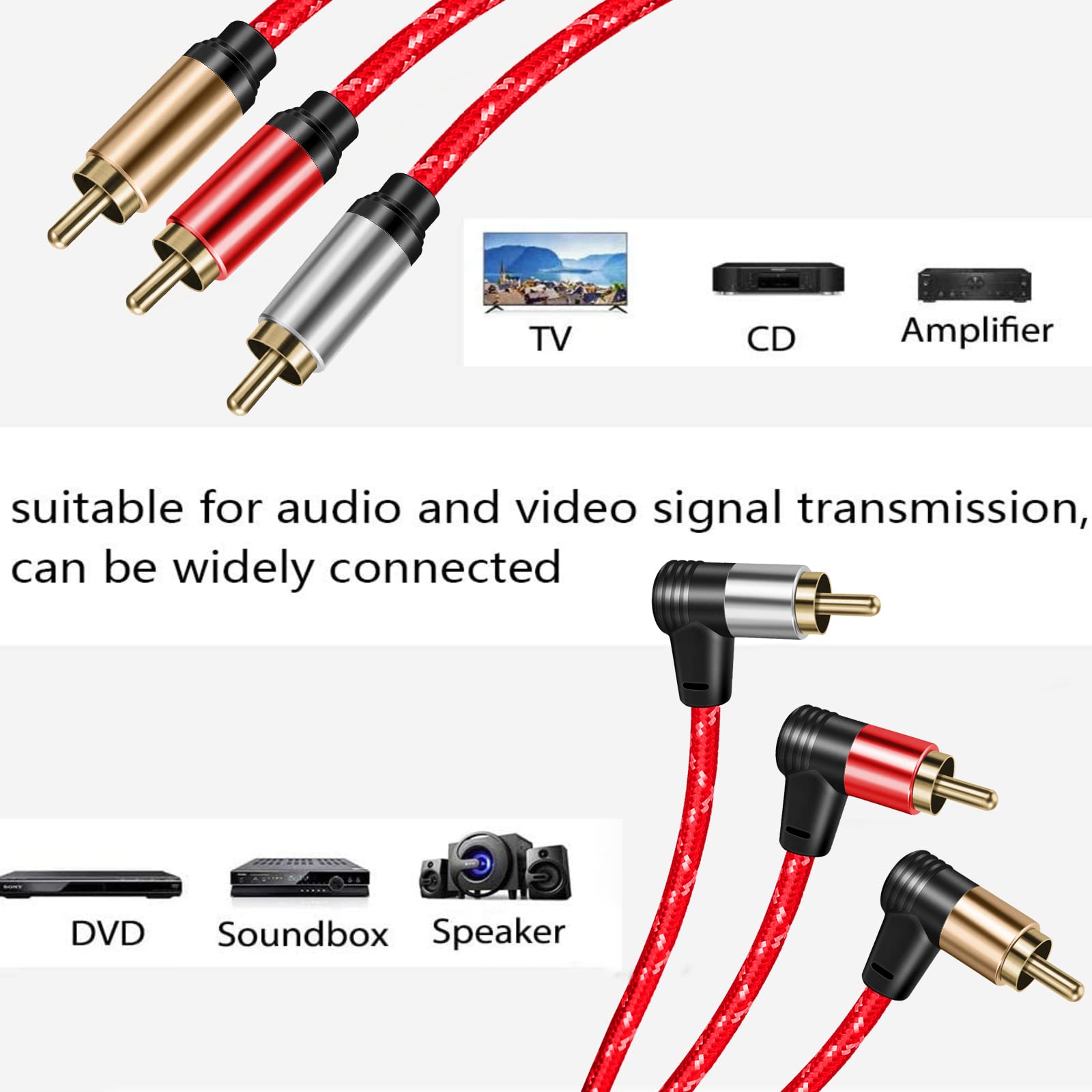 SIKAITE 3RCA Audio Video Cable 15FT,3-Male to 3-Male RCA Stereo Cable AV Cable for TV,DVD,VCD,VCR, Set-Top Box, Home Theater, Speaker, Amplifier, Camcorder, Projector, Game Console & More