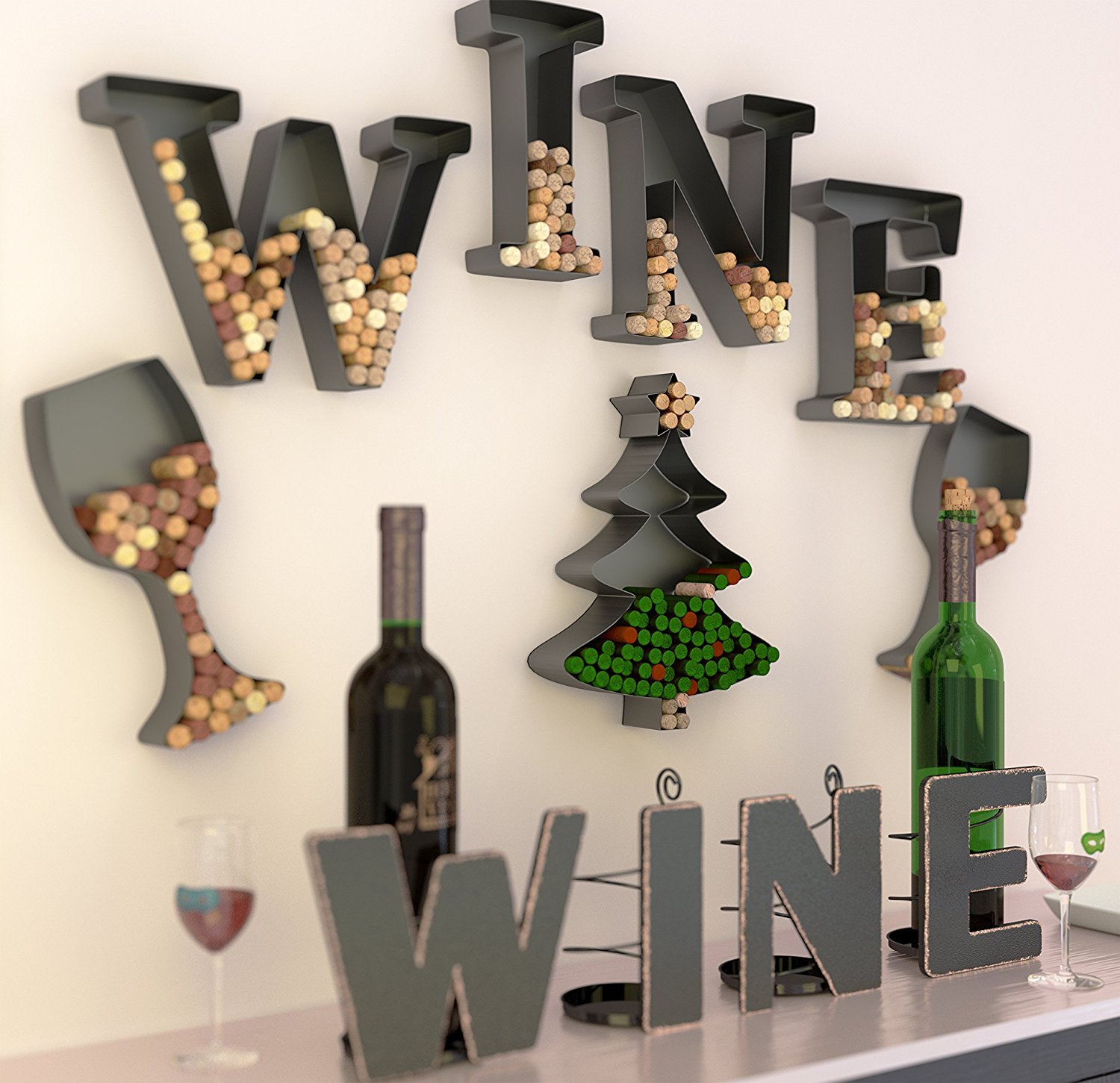 Wine Glass Cork Holder Art Wall Décor ~ Metal ~ Set of 2 ~ Gifts for Wine Lovers ~ by HouseVines