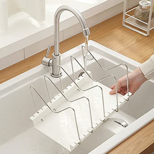 TEMKIN Dish Rack Metal Pan Pot Lid Organizer Adjustable Dish Rack Drainer Cutting Board Holder Cookware Stand Holder Kitchen Cabinet Storage Pan (Color : Black)