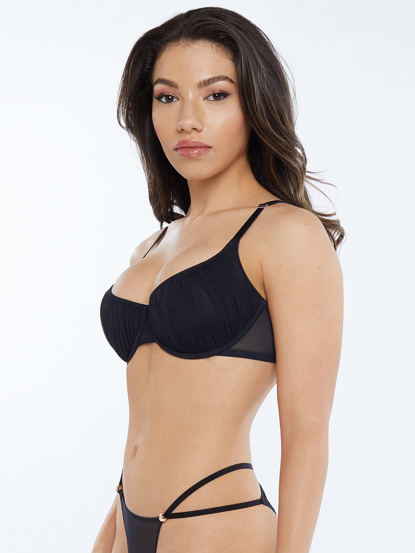 Savage X Fenty, Women's, Gathered Mesh Balconette Bra, Caviar, 38DDD