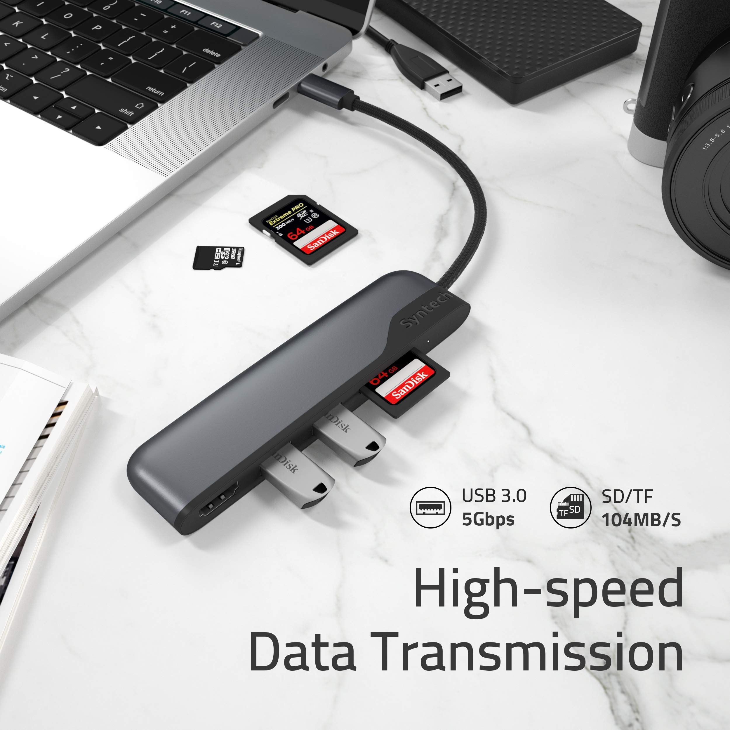 Syntech USB C Hub 5-in-1 USB C to HDMI Adapter with SD MicroSD Card Reader 2 USB3 Ports Compatible with Steam Deck Dock iMac 2021 iPad mini iPad Pro MacBook Pro MacBook Air Surface Pro 8/X Go and More