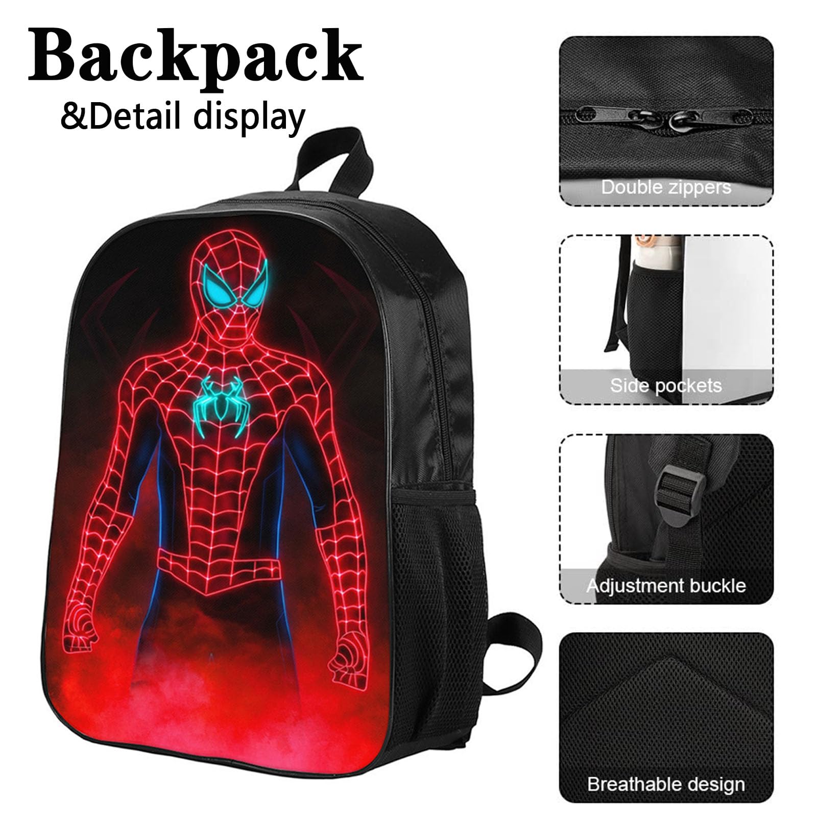 VROOS Cartoon 3Pcs Backpack Set Lightweight Laptop Backpack with Lunch Bag Pencil Case 17in Casual Daypack Travel Bag