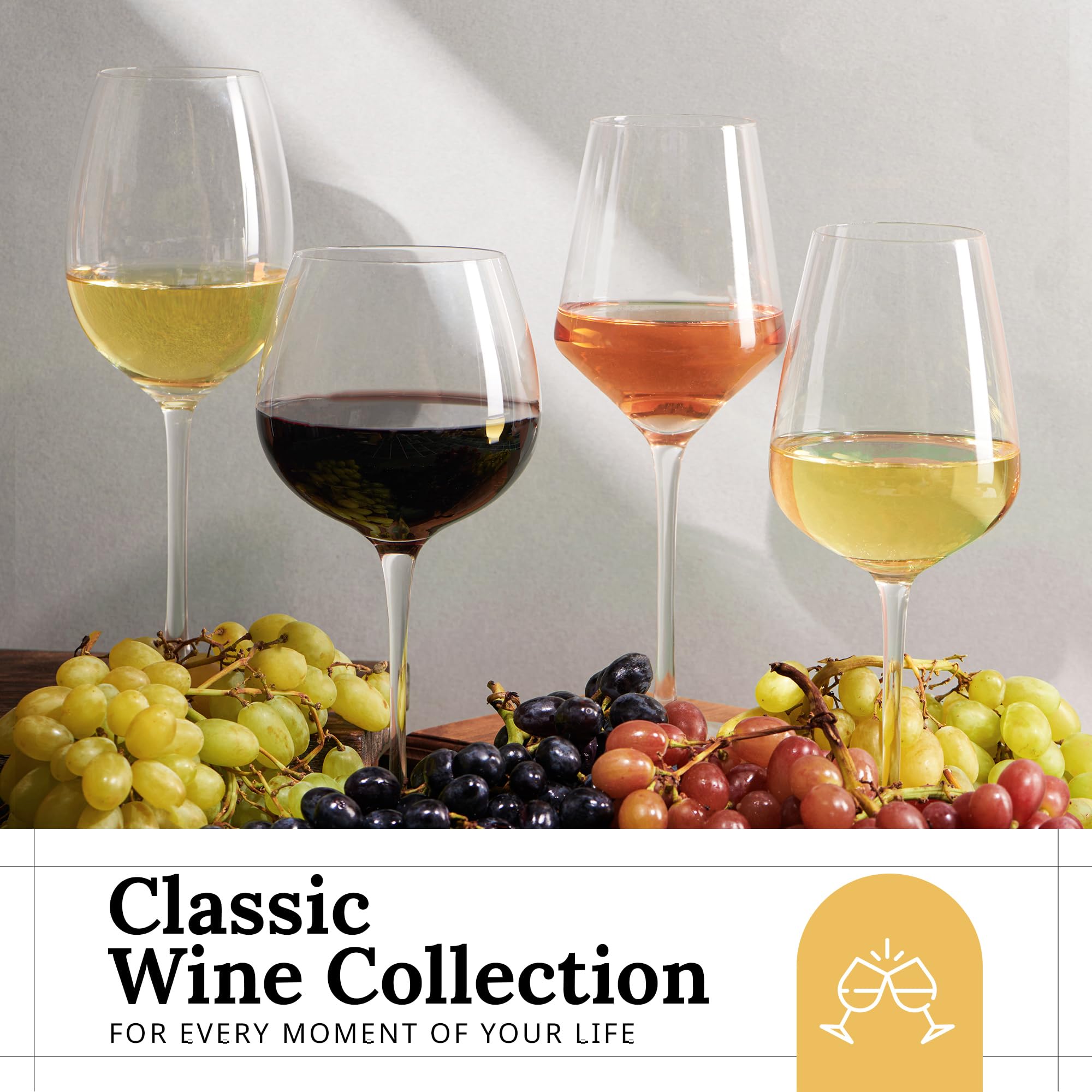 Wine Glasses Set of 4 – 22oz Elegant Wine Glass Gift Set – Modern Long Stem Crystal Wine Glasses for White & Red Wine – Hand Blown Lead-Free White Wine Glass Set for Restaurant & Home Bar Use