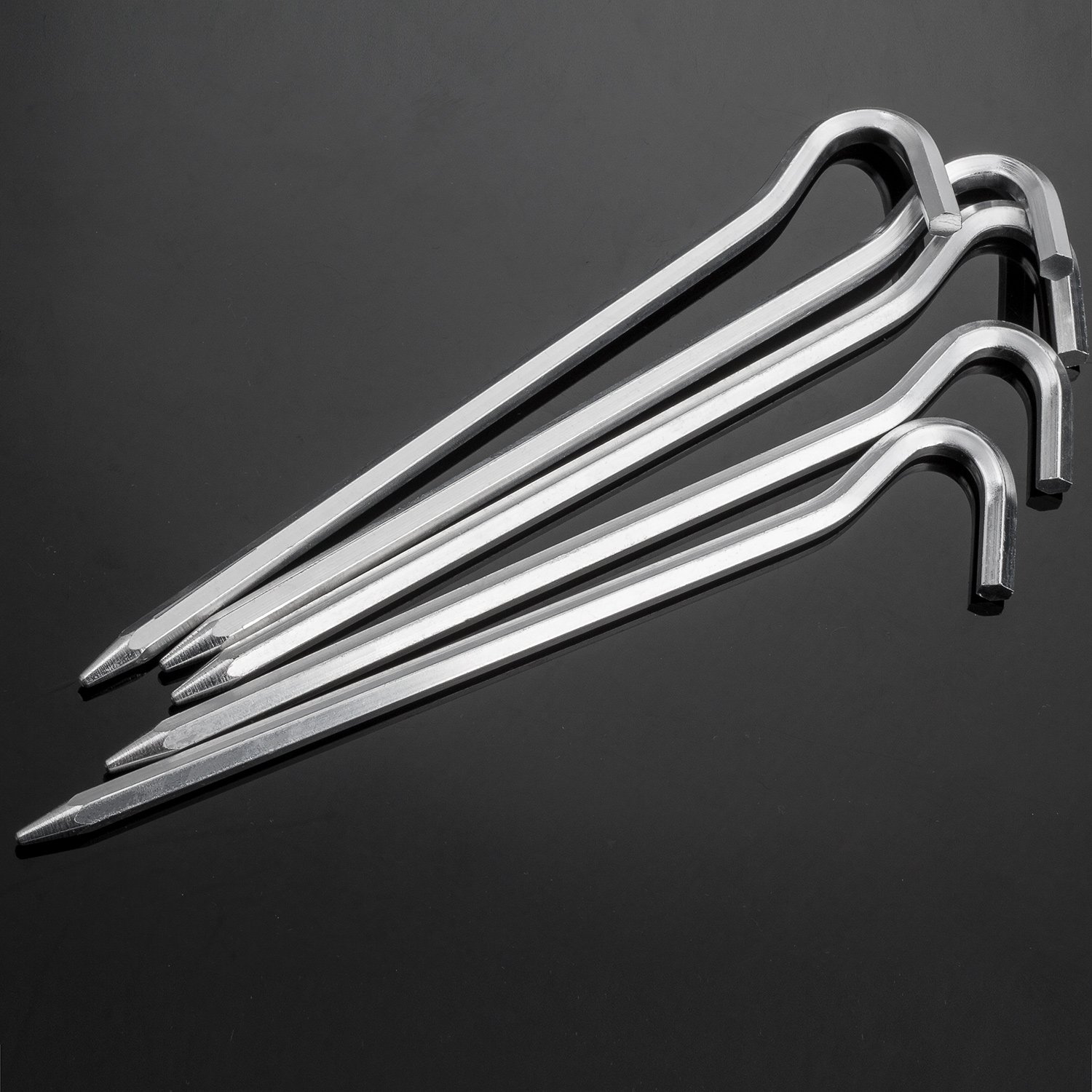 Tent Pegs - 12Pcs Aluminium Tent Stakes Pegs with Hook - 7" Hexagon Rod Stakes Nail Spike Garden Stakes Camping Pegs for Pitching Camping Tent, Canopies (Silver)