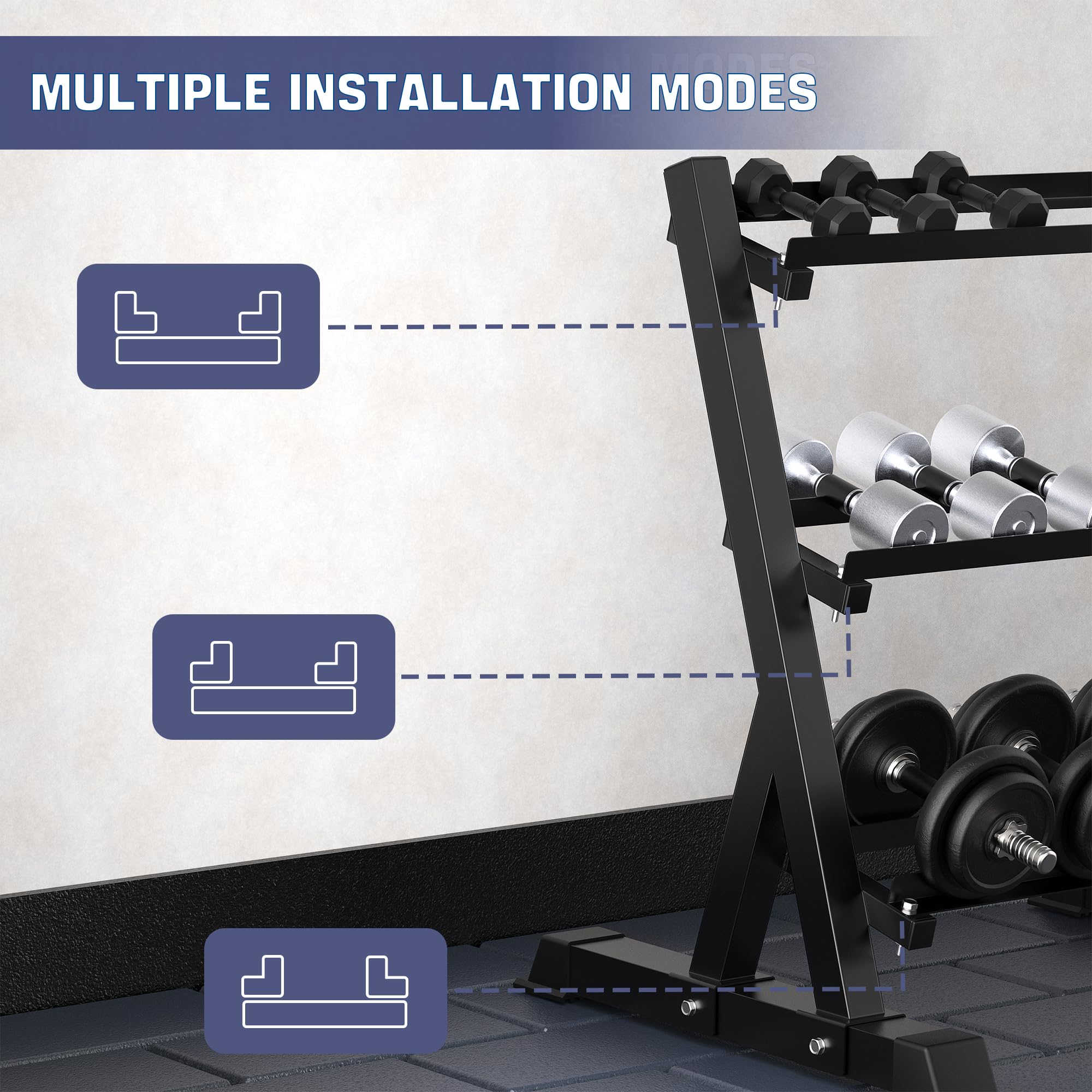 TNINE 1100LBS Dumbbell Rack, 3-Tier Weight Rack for Home Gym, Adjustable Weight Storage Organizer, Heavy Duty Dumbbell Storage Stand Holder (Rack Only)