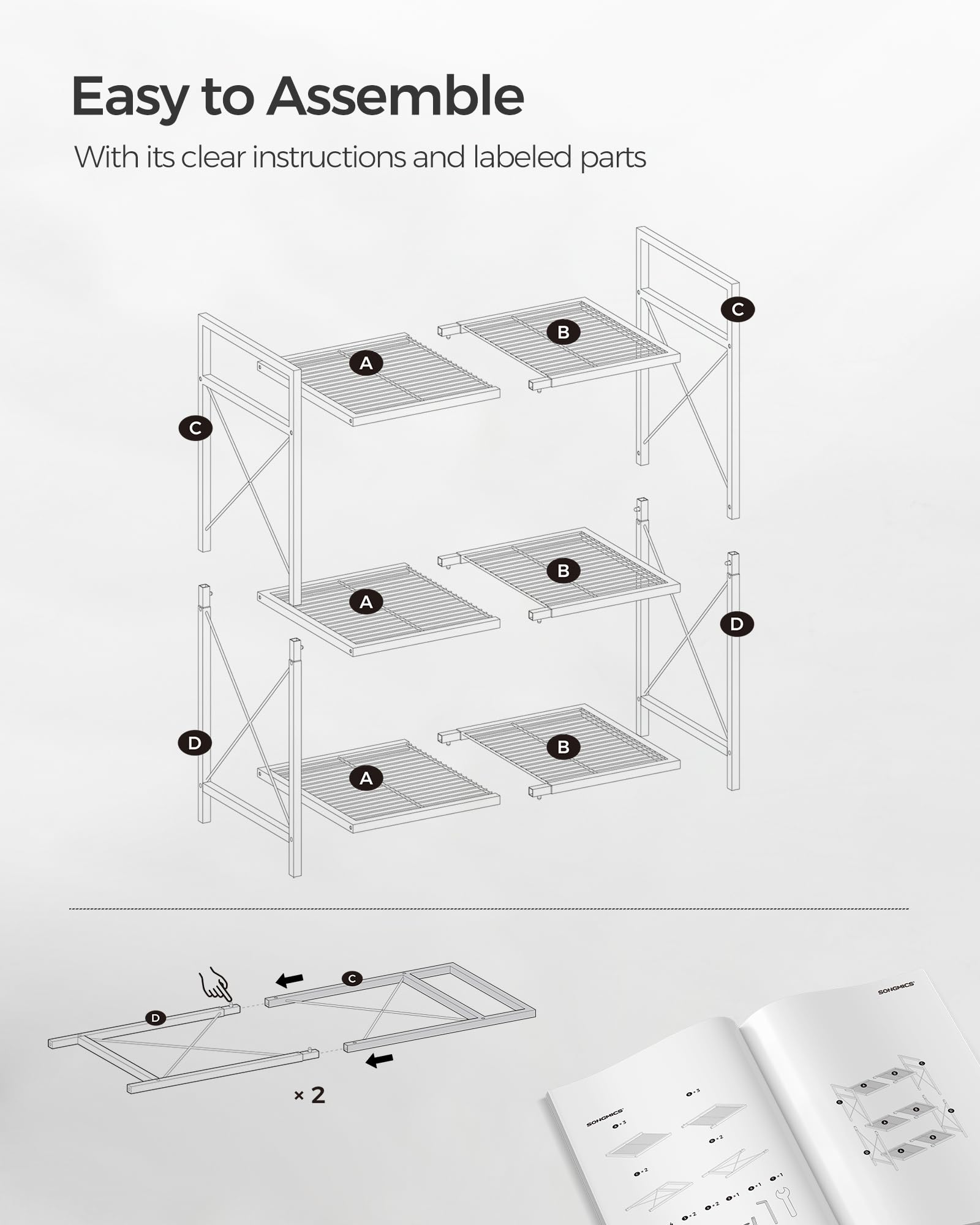 SONGMICS 3-Tier Metal Storage Rack with Wheels, Mesh Shelving Unit with X Side Frames, 31.5-Inch Width, for Entryway, Kitchen, Living Room, Bathroom, Industrial Style, Metallic Gold UBSC183A01