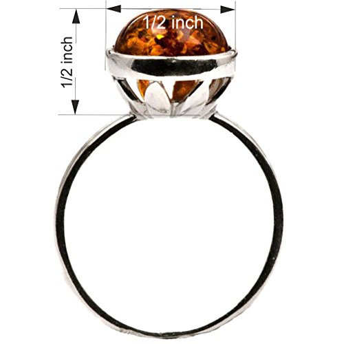 Sterling Silver Amber Round Cut Stone Ring