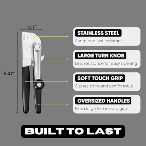 T1W Crank Handle Commercial Can Opener - Heavy Duty Can Opener - Ergonomic Cushioned Handle - Manual Hand Can Opener