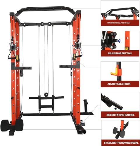 Versatile Power Cage with LAT Pulldown, Weight Storage, and Optional Bench Sturdy 1200 lb Capacity Power Rack for Home and Garage Gyms Multiple Accessory Squat Racks for Full Body Workouts