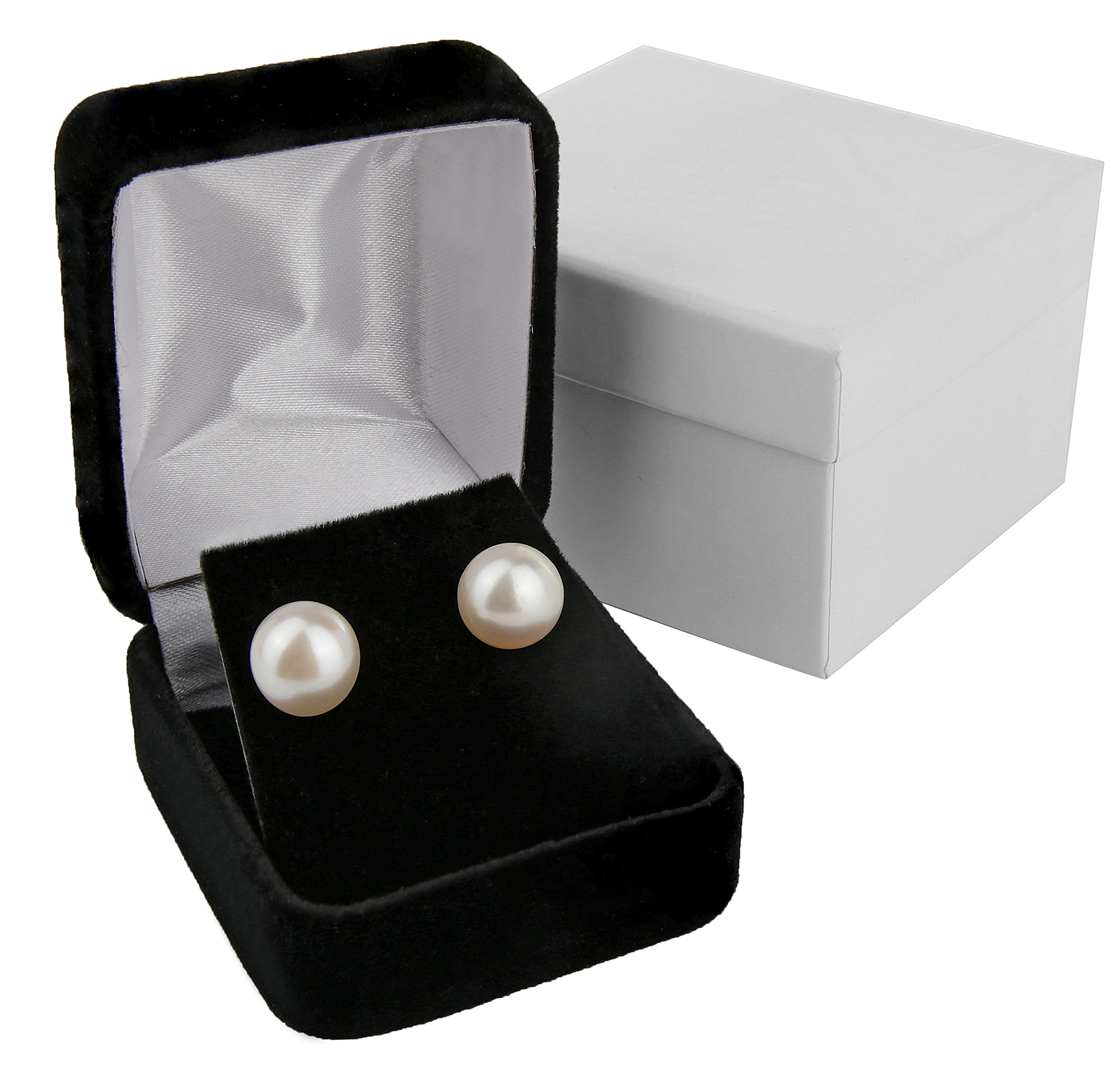 Sterling Silver Stud Earrings with Elegant Freshwater Cultured Button Pearls, Pearls from 5-12 mm, Gift Box Included with Earrings
