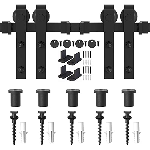 WINSOON 6FT Sliding Barn Wood Door Hardware Cabinet Closet Kit with Set of 2 Pcs Black Painted Solid Steel Gate Handle Kit
