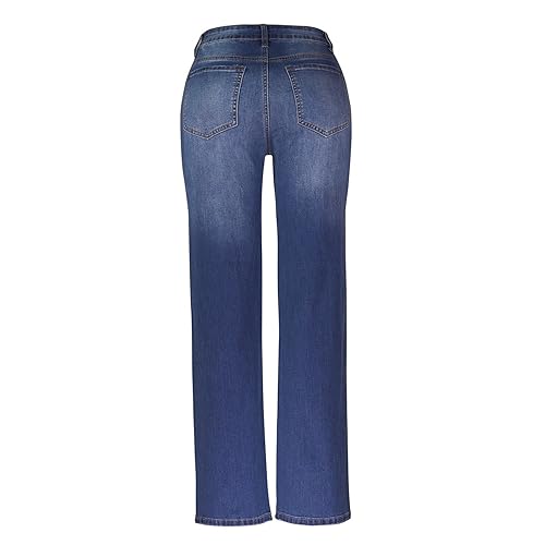 vet-ixioh Womens Bell Bottom Jeans Button Waist Flared Jean Pants Classic Basics Bootcut Denim Pants Slim Trousers Blue