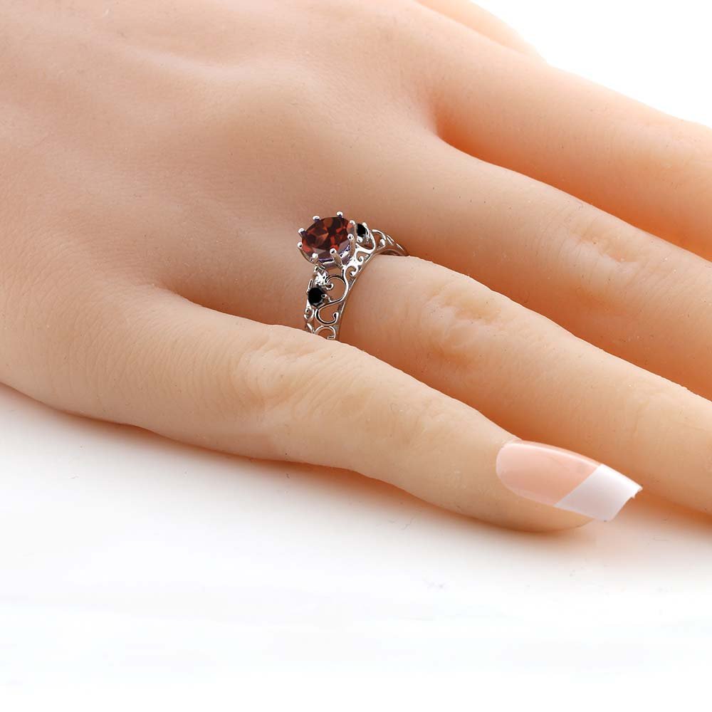 Sterling Silver Genuine Red Garnet & Black Diamond Women/'s Ring (1.11 cttw, Size 9)
