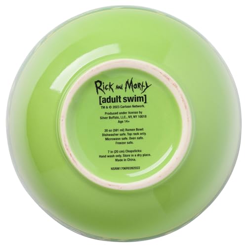Silver Buffalo Rick and Morty Floating Portal Ceramic Ramen Noodle Rice Bowl with Chopsticks and Spoon, Microwave Safe, 20 Ounces