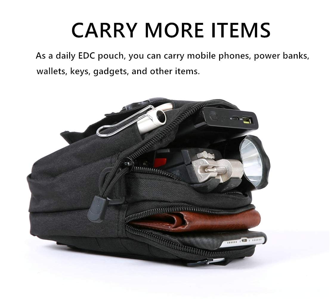 Tactical Pouch, Multipurpose EDC Belt Bag, Belt Purse with Cell Phone Holster Holder, Fit for iPhone, Samsung Galaxy, LG, and More Less Than 6.2 inches Phone, Black