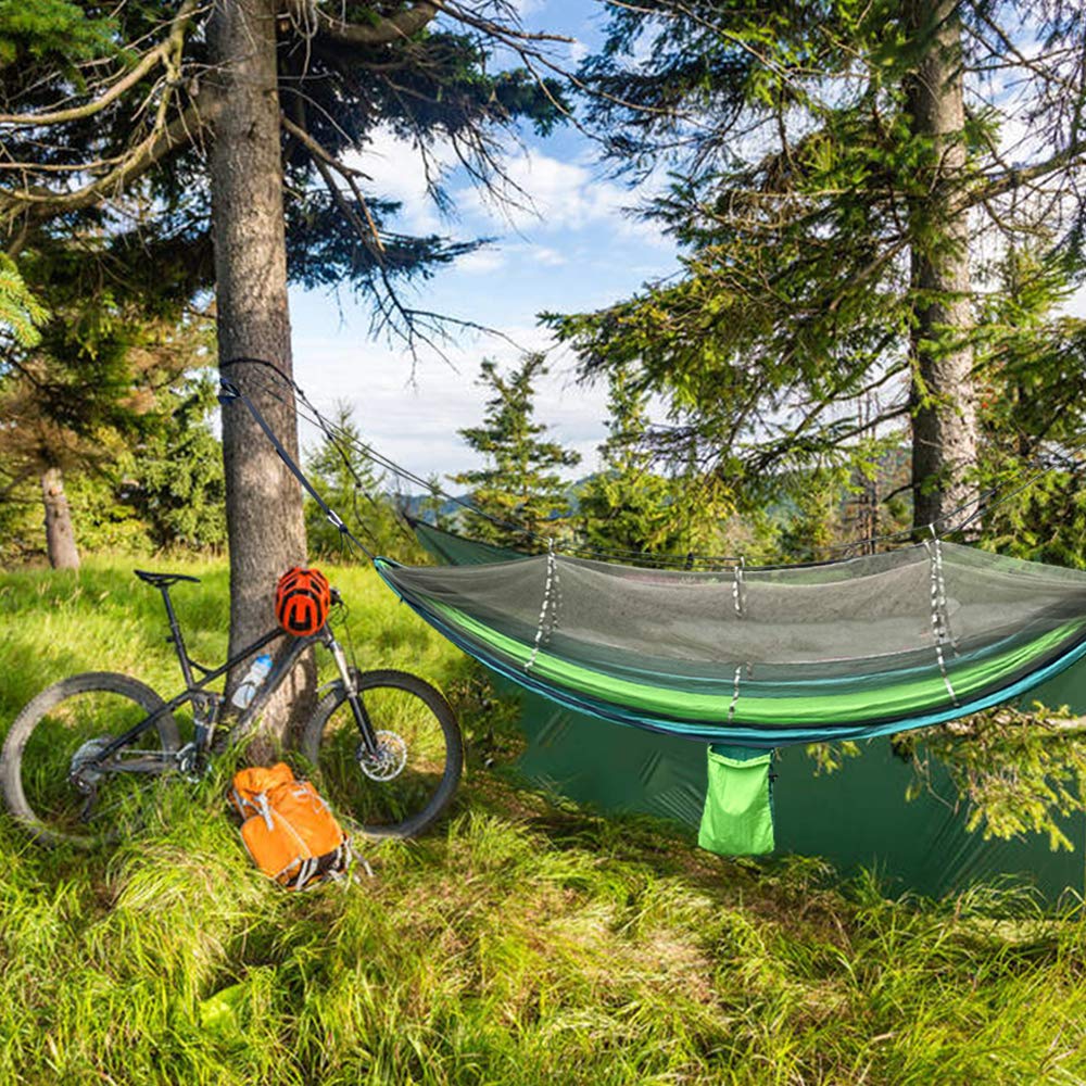 TAVOLOZZA Camping Hammock with Mosquito/Bug Net, 10ft Hammock Tree Straps and Carabiners, Easy Assembly, Portable Parachute Nylon Hammock for Camping, Backpacking, Survival, Travel, Indoor & More