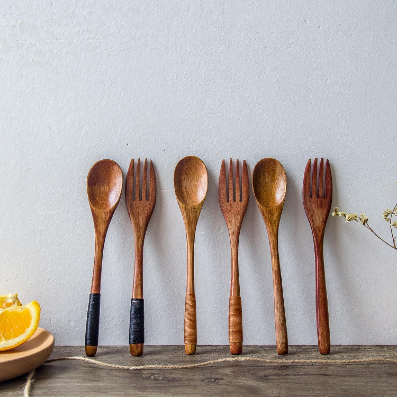 Spoon Fork Set Wood Coffee Mixing Spoon Wooden Spoon Wooden