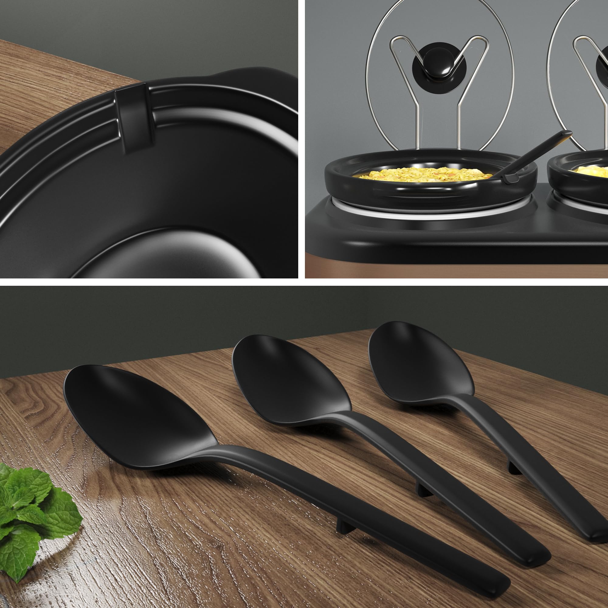 Sunvivi Triple Slow Cooker Buffet Servers and Warmer,3 Pot Food Small Mini Manual Slow Cooker with Adjustable Temp Stainless Steel Lid Rests,Removable Ceramic Pot,4.5 QT Black