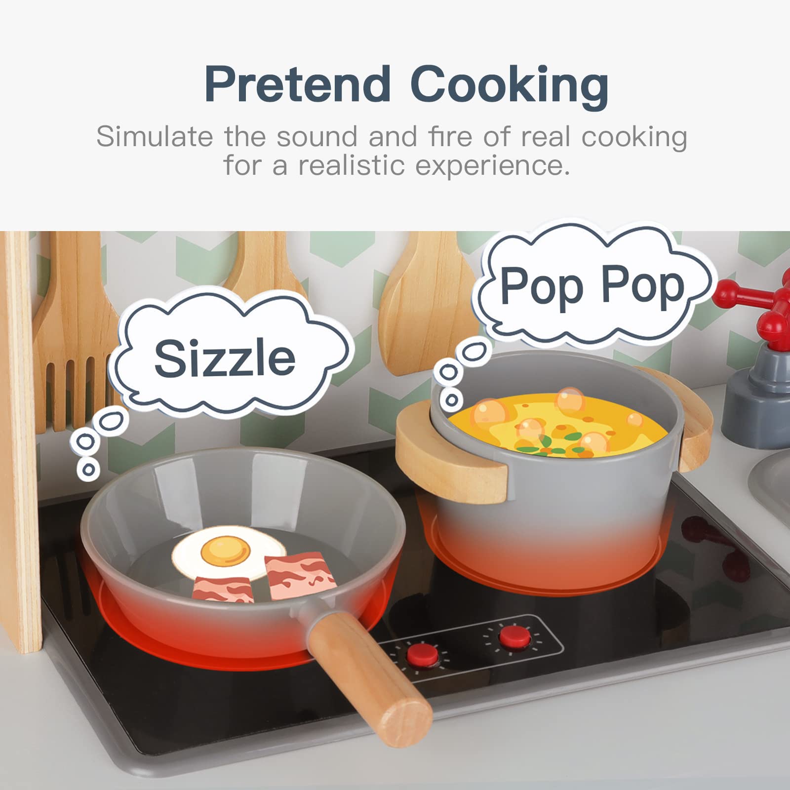 TOOKYLAND Play Kitchen Set for Toddler with Real Light & Sound, Removable Sink, Microwave, Range Hood, Stove, Oven for Kids Gift Age 3+