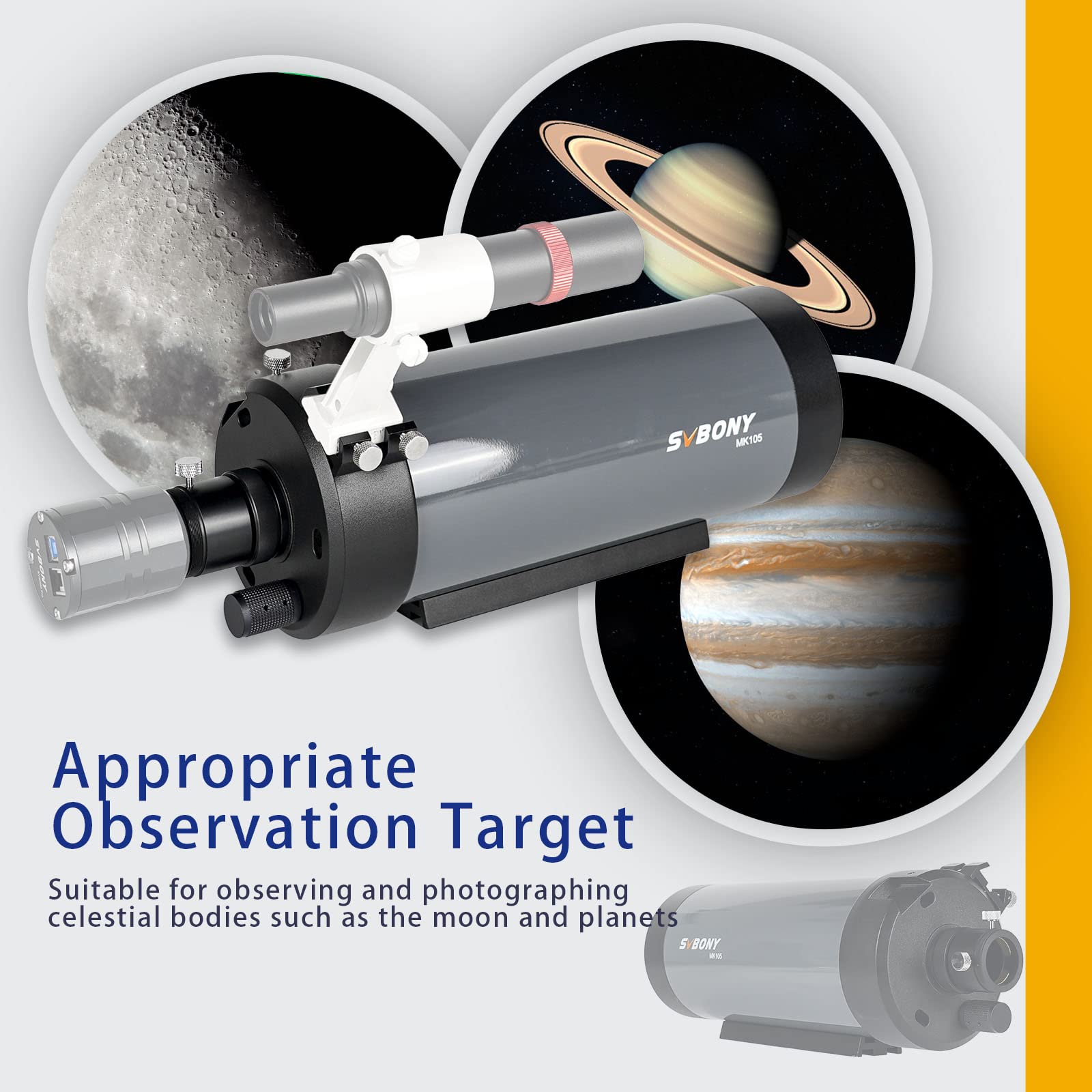 SVBONY MK105 Telescope, 105mm Aperture Maksutov Cassegrain OTA, Dielectric Coatings Catadioptric Telescope, for Planetary Visual and Photography with 160mm Dovetail Plate