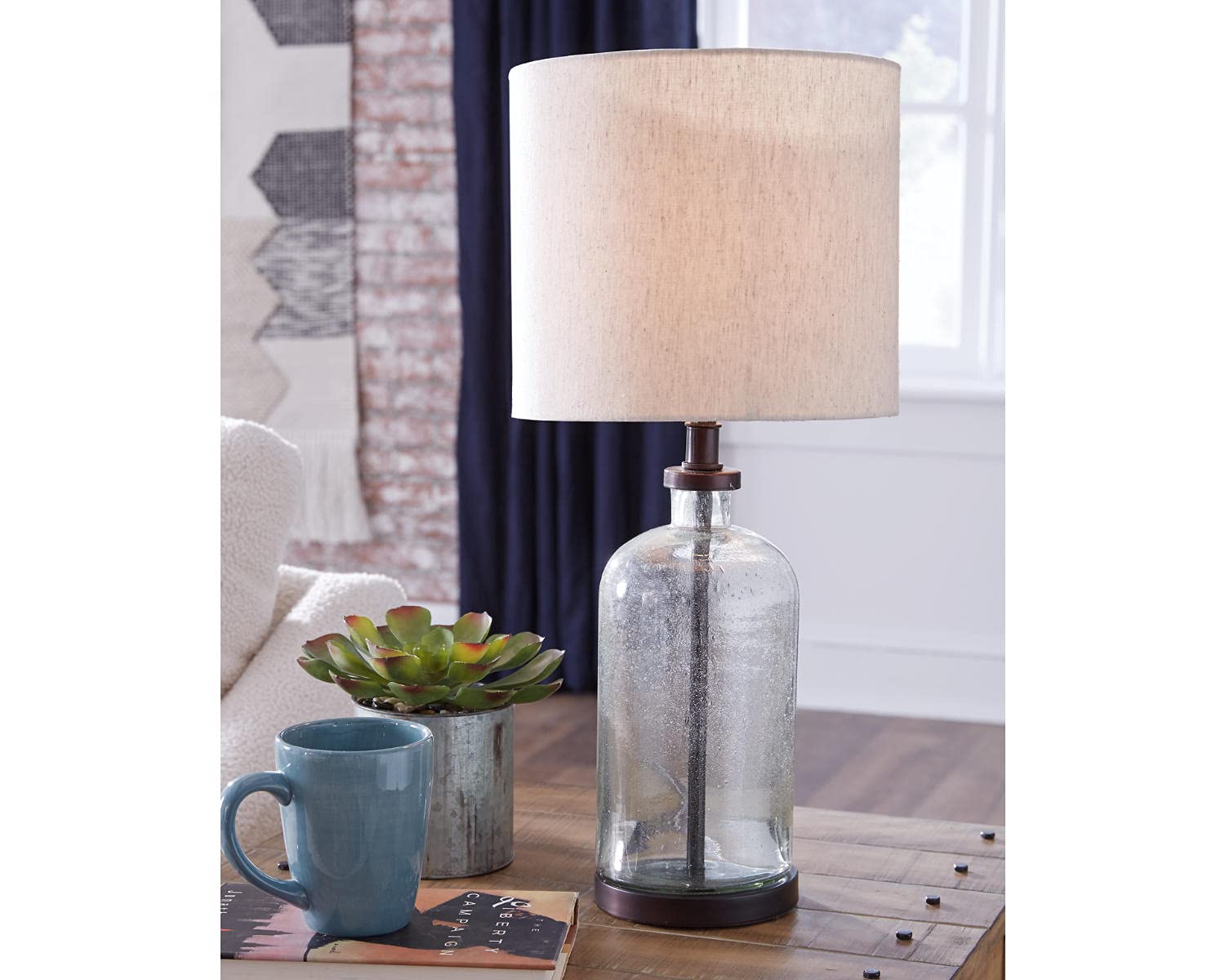 Signature Design by Ashley Bandile Modern Farmhouse 22.5" Seeded Glass Table Lamp, Bronze