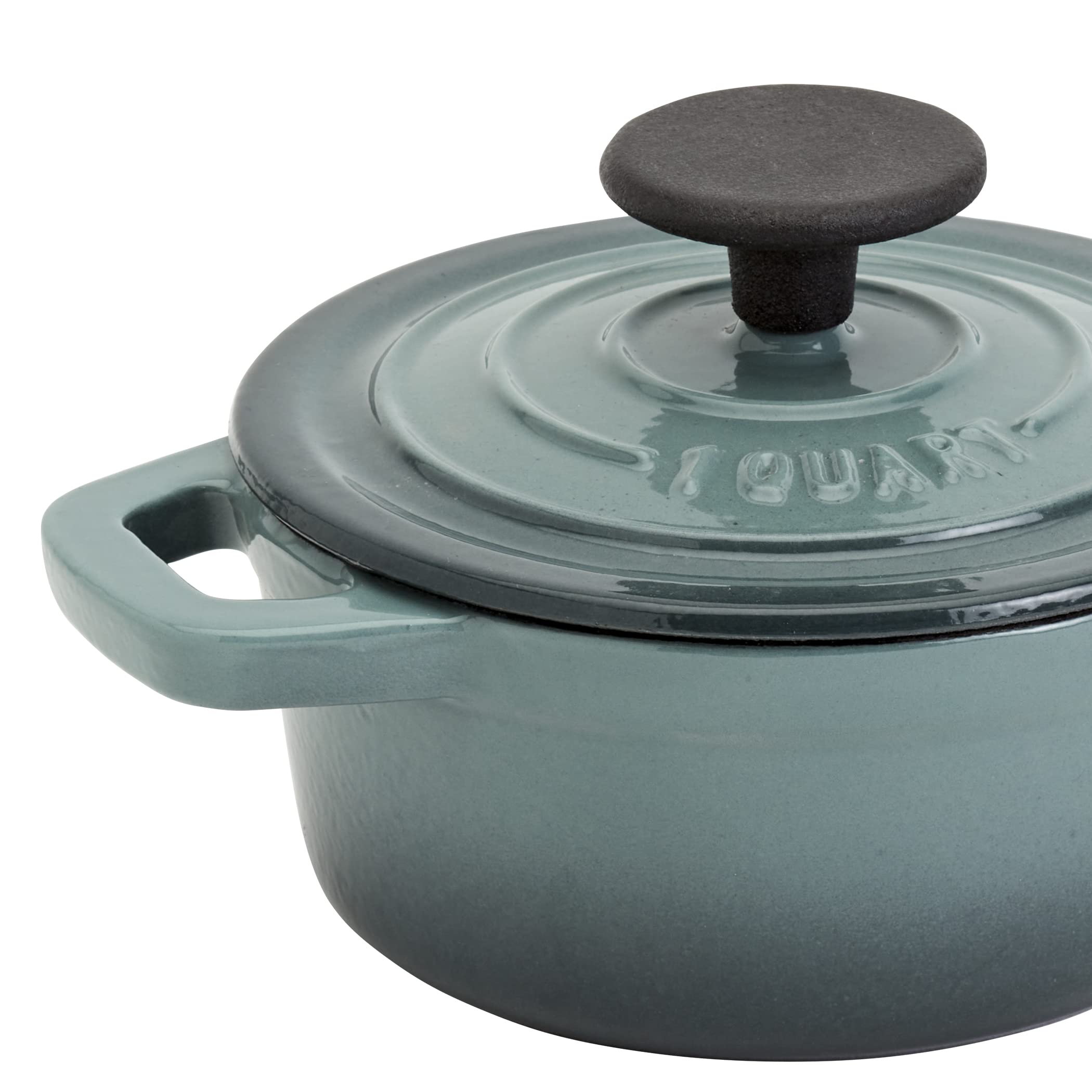 Smith Clark Ironworks Enameled Cast Iron Dutch Oven Pot with Lid (1 Quart, Teal)