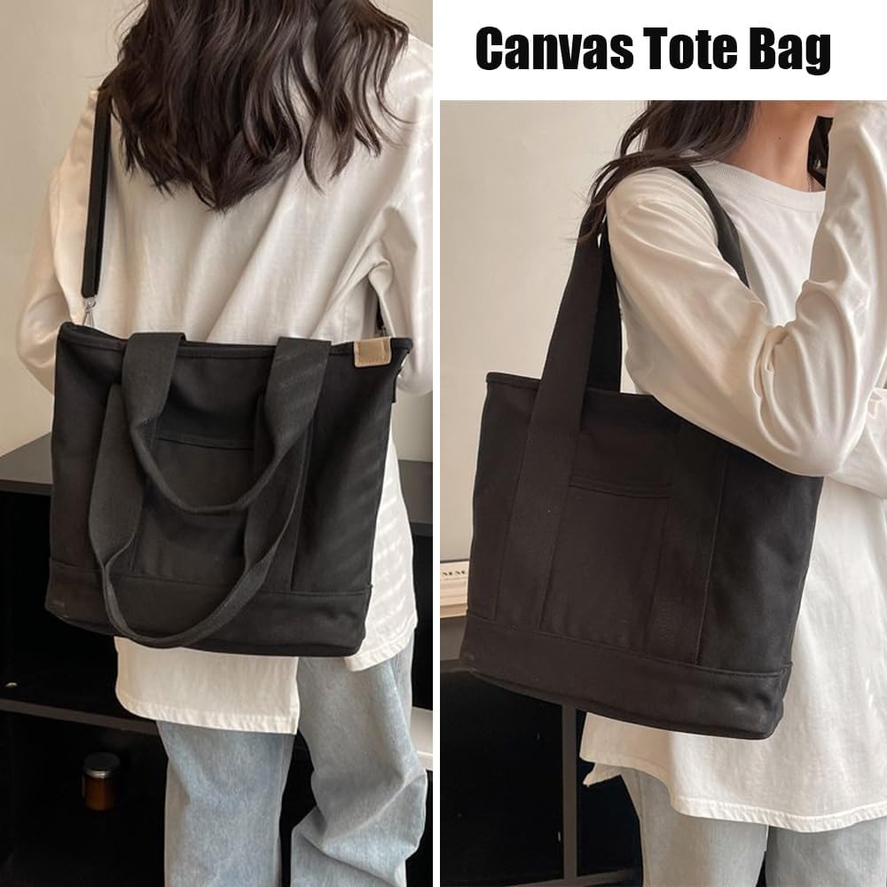Small Tote Bag for Women, Canvas Mini Handbag With Multi Pocket and Compartment, Cute Casual Satchel Bag with Crossbody Strap