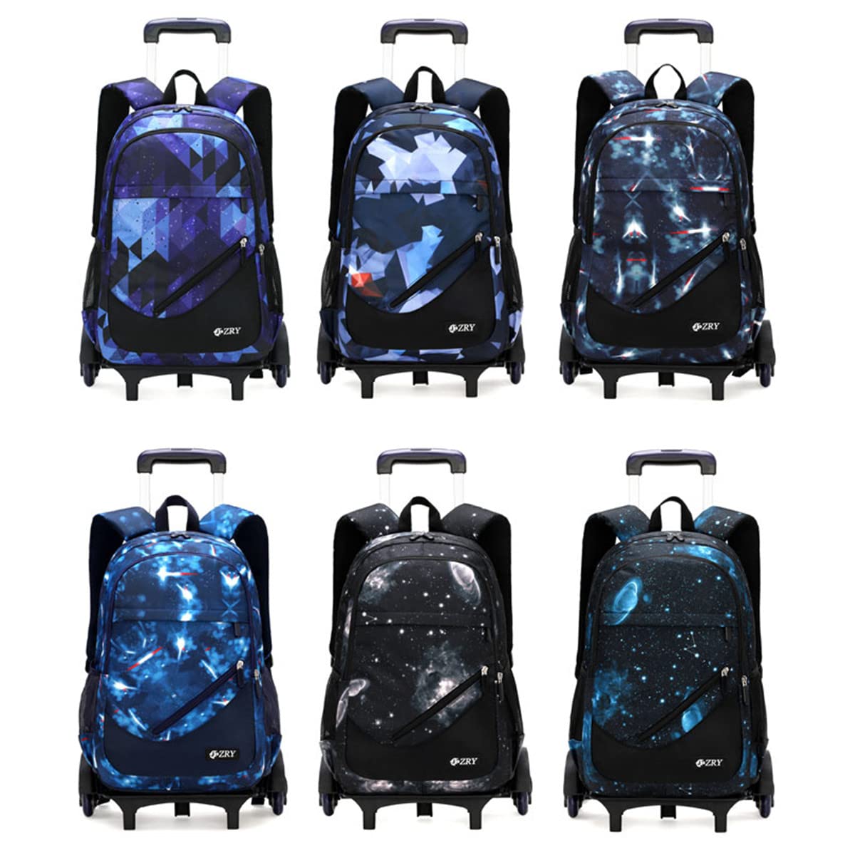VIDOSCLA 3Pcs Geometric Rolling Backpack,Elementary Students Trolley Bag,Carry-on Primary School Book Bag with Lunch Bag&Pencil Case