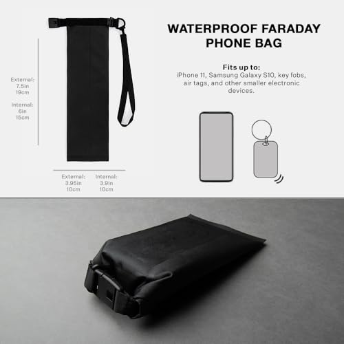 Silent Pocket SLNT Mini Waterproof Faraday Phone Sleeve Dry Bag Signal Blocking, Instant Protection and Security, Protects Against Cellular, GPS, WiFi, Bluetooth, EMR, EMF, Radiation, Anti-Hack Black