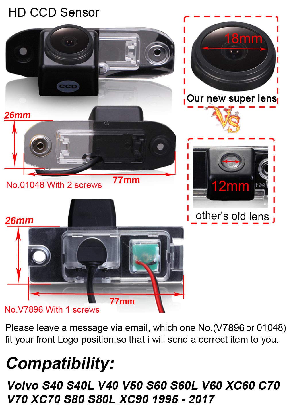 Super HD Vehicle Camera 1280x720 Pixels 1000 TV Lines car Back up Camera Reverse Parking Rear View for Volvo S60 S80 V70 S40 S40L V40 V50 S60L V60 XC60 C70 XC70 S80L XC90