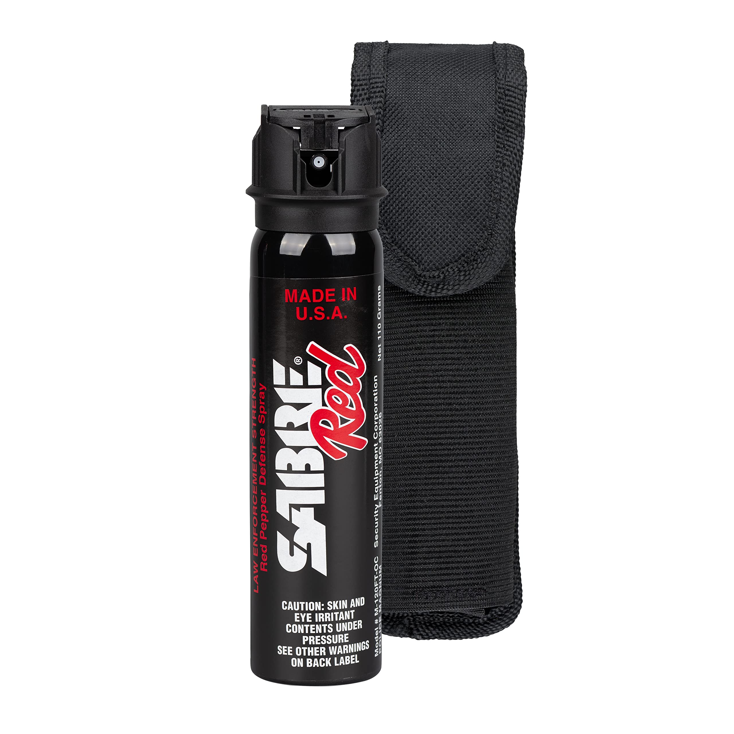 SABRE Magnum 120 Pepper Spray with Holster, 40 Bursts, 12-Foot (4-Meter) Range, Extra Large 122 Gram Canister, UV Marking Dye, Fast Flip Top Safety