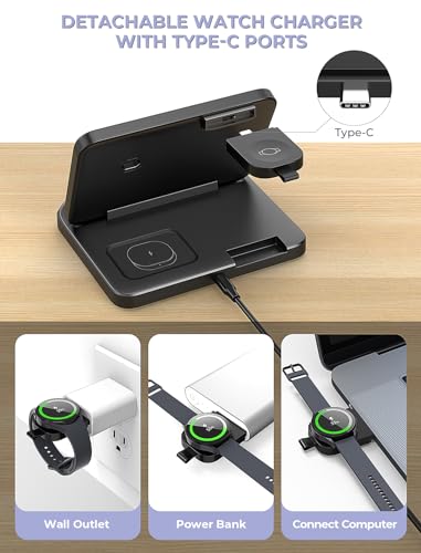 Wireless Charging Station for Samsung and Android, 3 in 1 Foldable Wireless Charger Fast Charger Stand for Galaxy S24/S23/S22/S21/S20 Z Fold 5/4/3 Z Flip 5/4/3, Note20 Ultra, Watch 6/5/Pro/4/3, Buds
