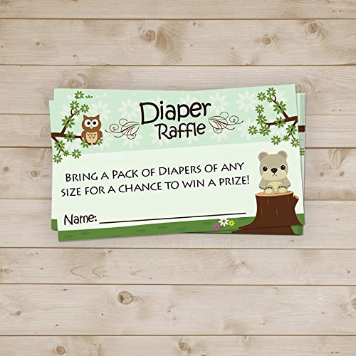 Woodland DIAPER RAFFLE Tickets Baby Shower Invitation Insert Boy or Girl (40 Pk)