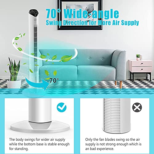 WANAI Tower Fan Oscillating Fan with Remote Portable Quiet Stand Up Fan 3 Speed Sleep Mode 15-Hour Timer LED Display 42-Inch Suitable for Children Bedroom and Office Use