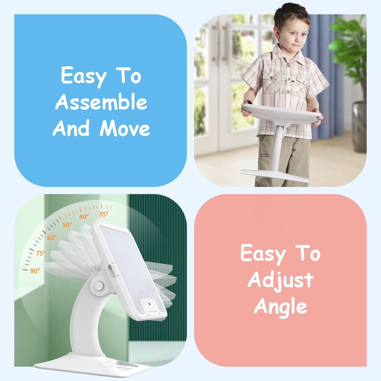 scenein Kids Lap Desk - Book Holder Stand for Work, Study, Gaming, Arts, Crafts - Dry Erase White Board, Laptop Lap Desk for Car Bed Floor, Adjustable Angle, White