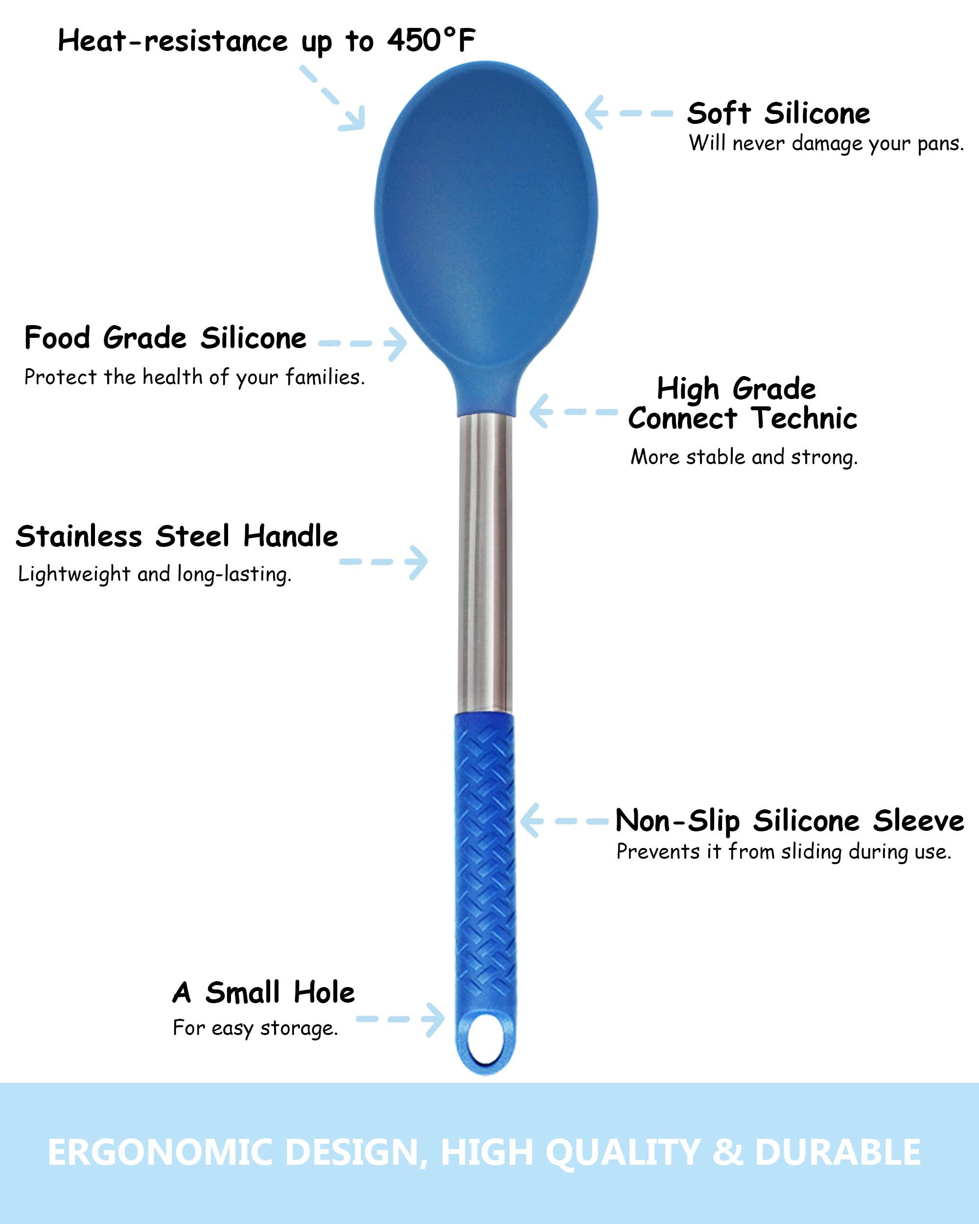 Silicone Kitchen Utensils Set - 28 Pieces Cooking Utensils Set Non-Stick Heat Resistance Silicon with Stainless Steel Handle - Blue
