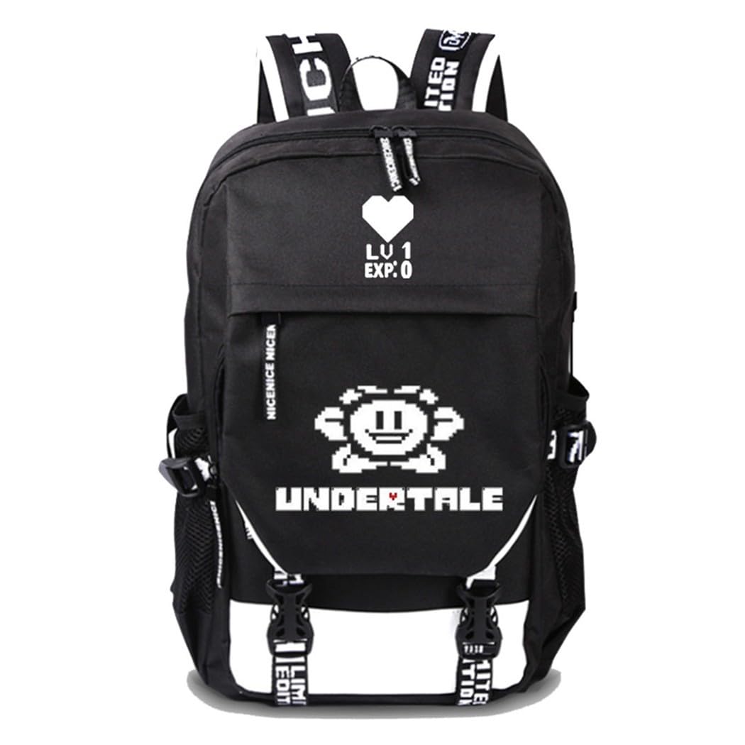 WANHONGYUE Undertale Game Laptop Backpack Rucksack Travel Sports Casual Daypack with USB Charging Port Black / 4