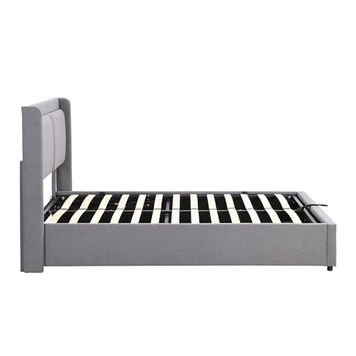 WOXYX Queen Size Platform Bed,Storage Upholstered Hydraulic Beds Frame with 2 Drawers,Grey
