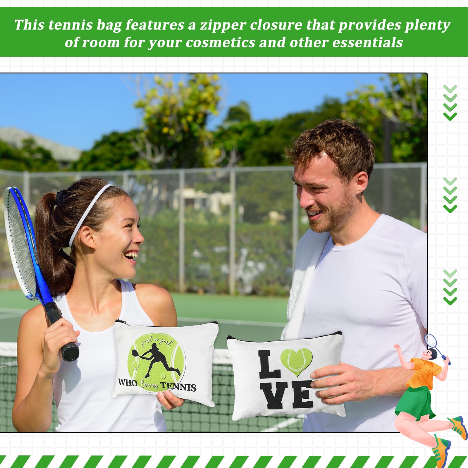Sadnyy 32 Pcs Tennis Gifts Tennis Makeup Bag Zipper Portable Storage Cosmetics Case Inspirational Cosmetic Bags Travel Pouches Tennis Accessories for Women Girls Lovers Players Coach Friend Sister