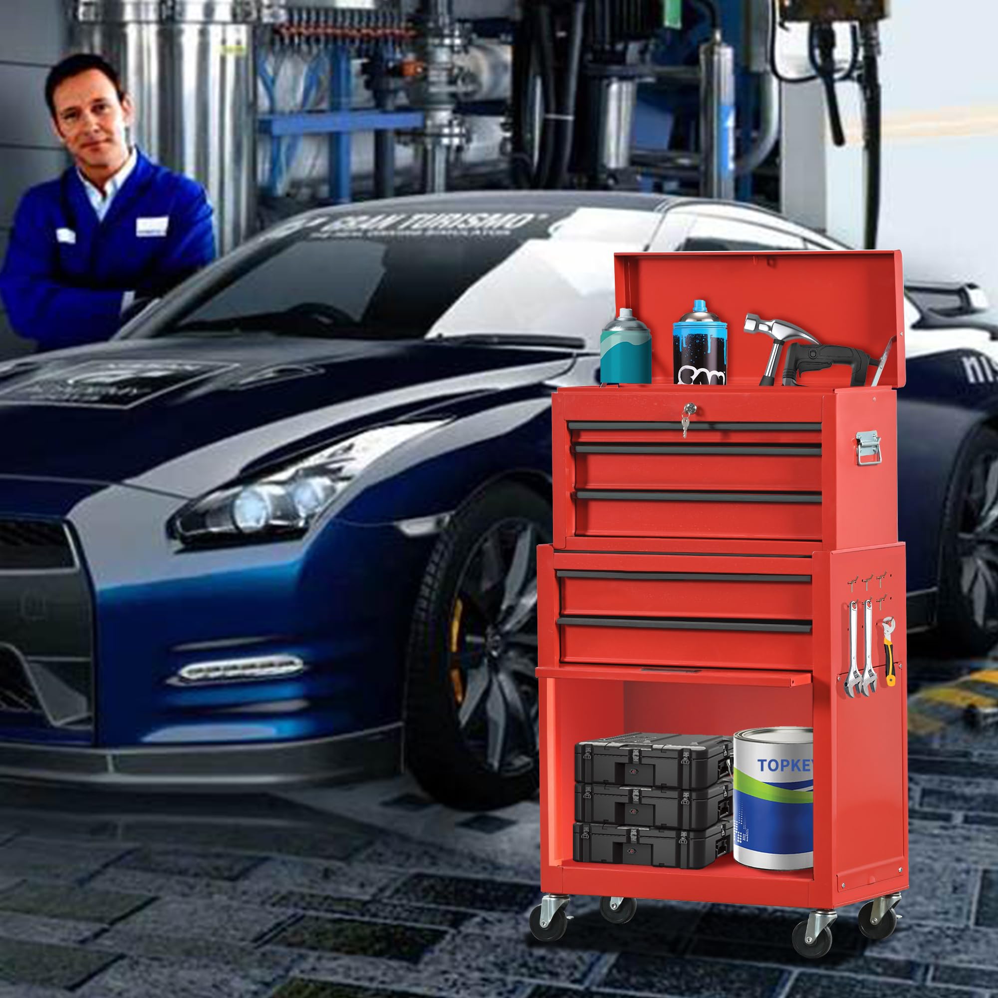 TOPKEY Rolling Tool Chest Cabinet High Capacity Tool Cart Tool Box with Wheels & Locking System, 5-Drawers Toolbox Organizer Detachable Tool Storage Cabinet for Garage, Repair Shop, Workshop